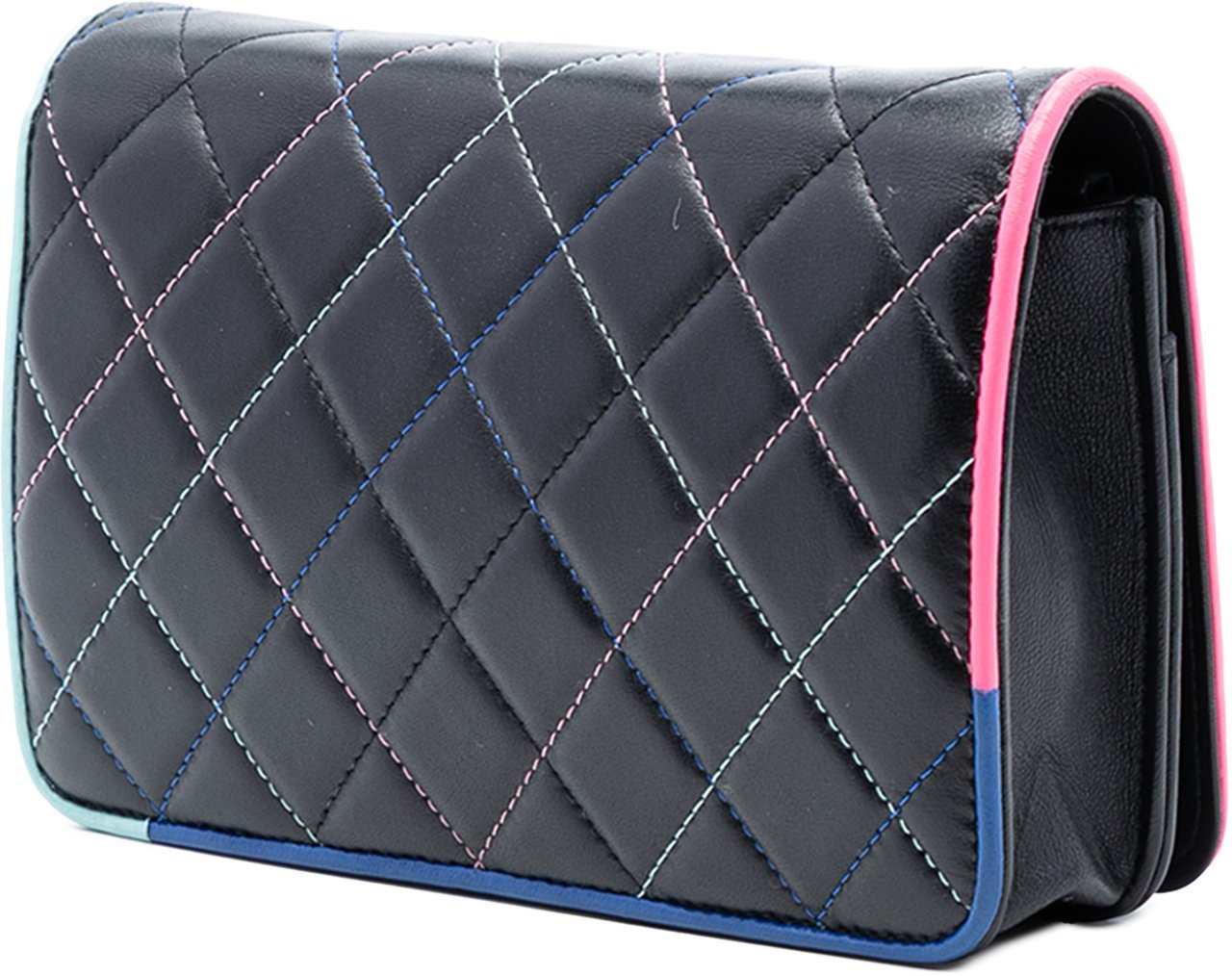 Chanel CC Quilted Lambskin Multicolor Border Full Flap Wallet on Chain ...