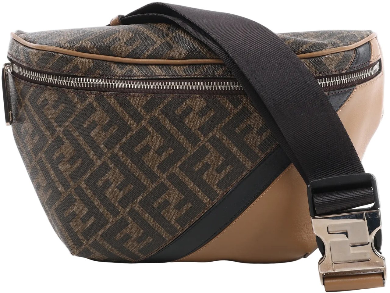 Fendi Fendi Diagonal Bi-Color Belt Bag in Tobacco Moro Sand Black ...