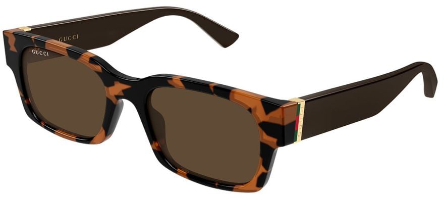 Gucci Bold Havana Rectangular Sunglasses with Gold Accents GG2084S ...