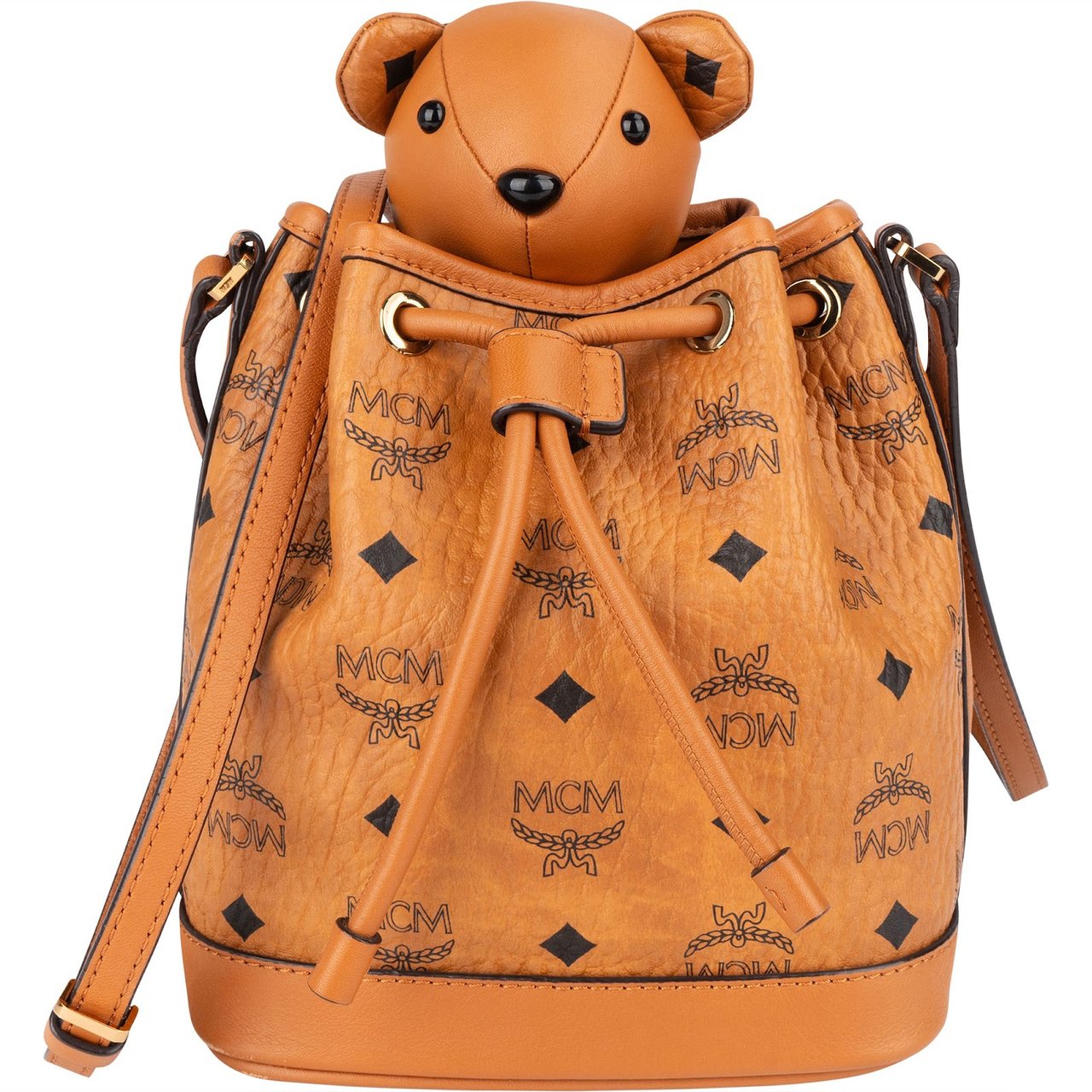 MCM MCM Monogram Visetos Zoo Bear Drawstring Bucket Crossbody Bag ...