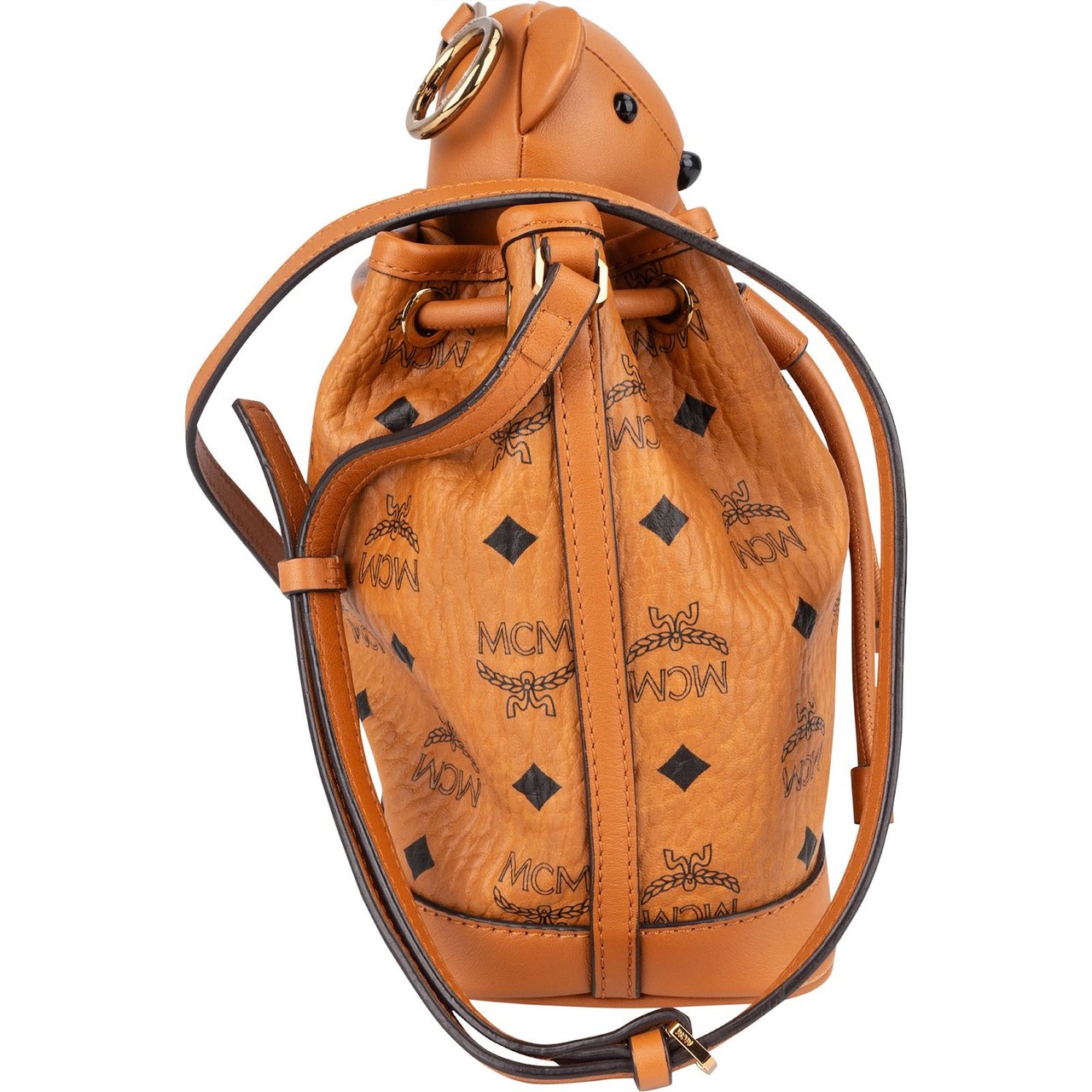 MCM MCM Monogram Visetos Zoo Bear Drawstring Bucket Crossbody Bag ...